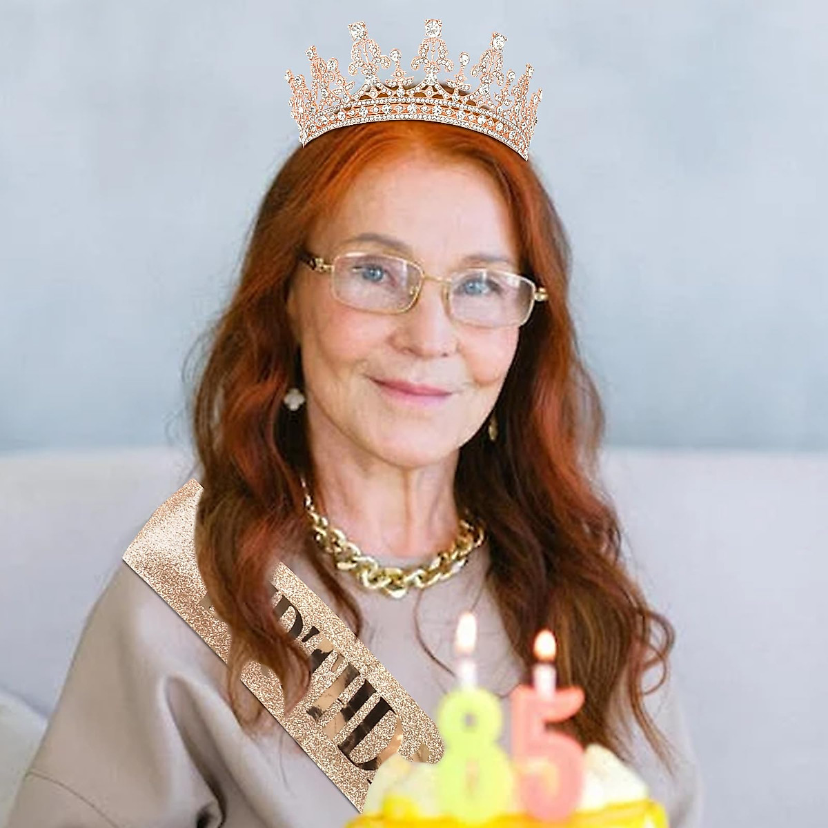 CURASA Rose Gold Birthday Queen Crown and Sash Birthday for Women Birthday Crowns Decorations Birthday Tiara and Sash for Women Princess Tiara with Comb Princess Crown Girl Tiara Party for Girls