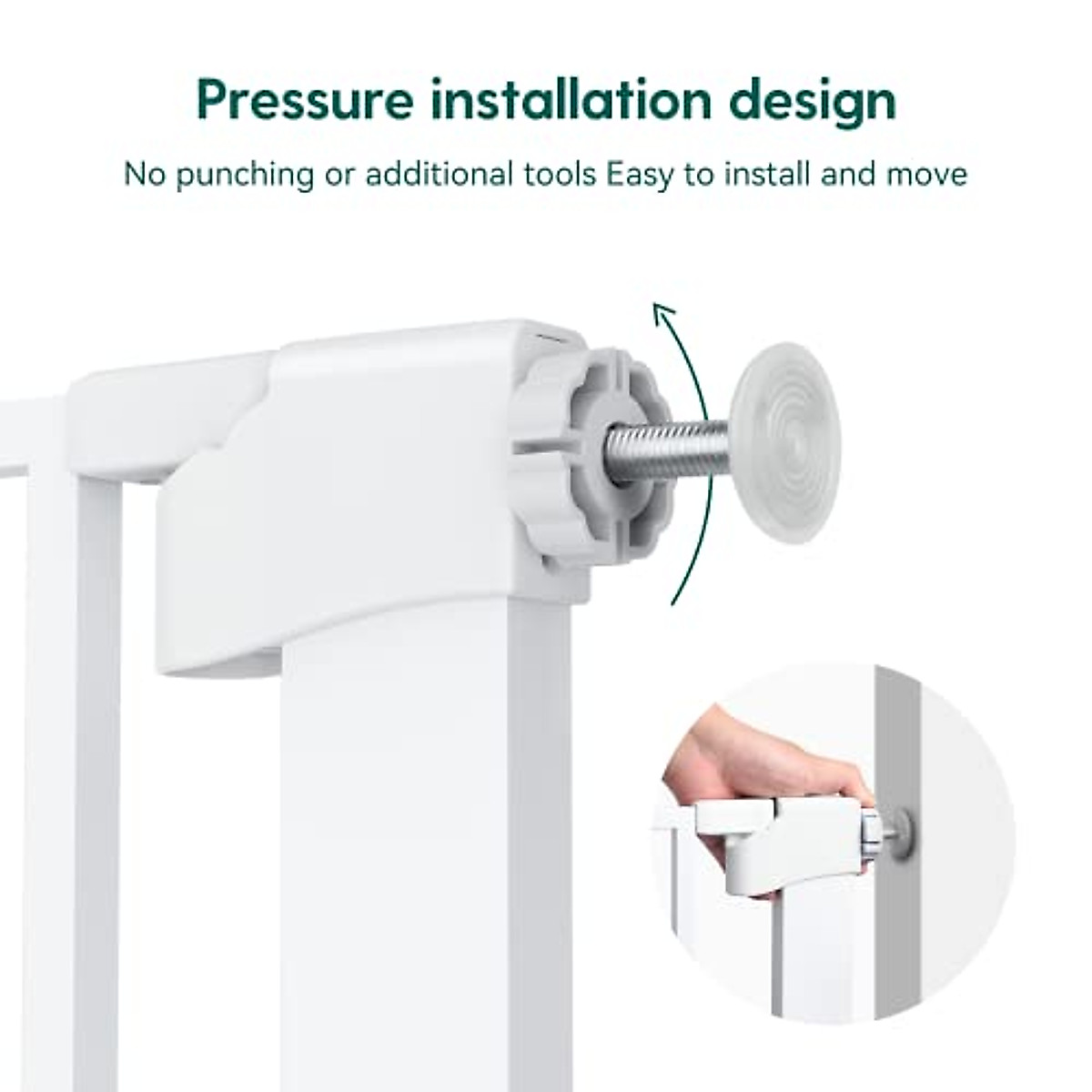 Babelio Auto Close Baby Gate with Small Cat Door, 29-43" Metal Cat Gate for Doorway, Stairs, House, Easy Walk Thru Dog Gate with pet Door, Includes 4 Wall Cups and 3 Extension Pieces, White