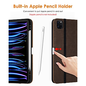 DTTO for iPad Pro 12.9 6th / 5th / 4th / 3rd Generation Case 2022/2021/2020/2018, Leather Folio Stand Cover with Built-in Apple Pencil Holder -Auto Wake/Sleep and Multi Viewing Angles, Dark Brown