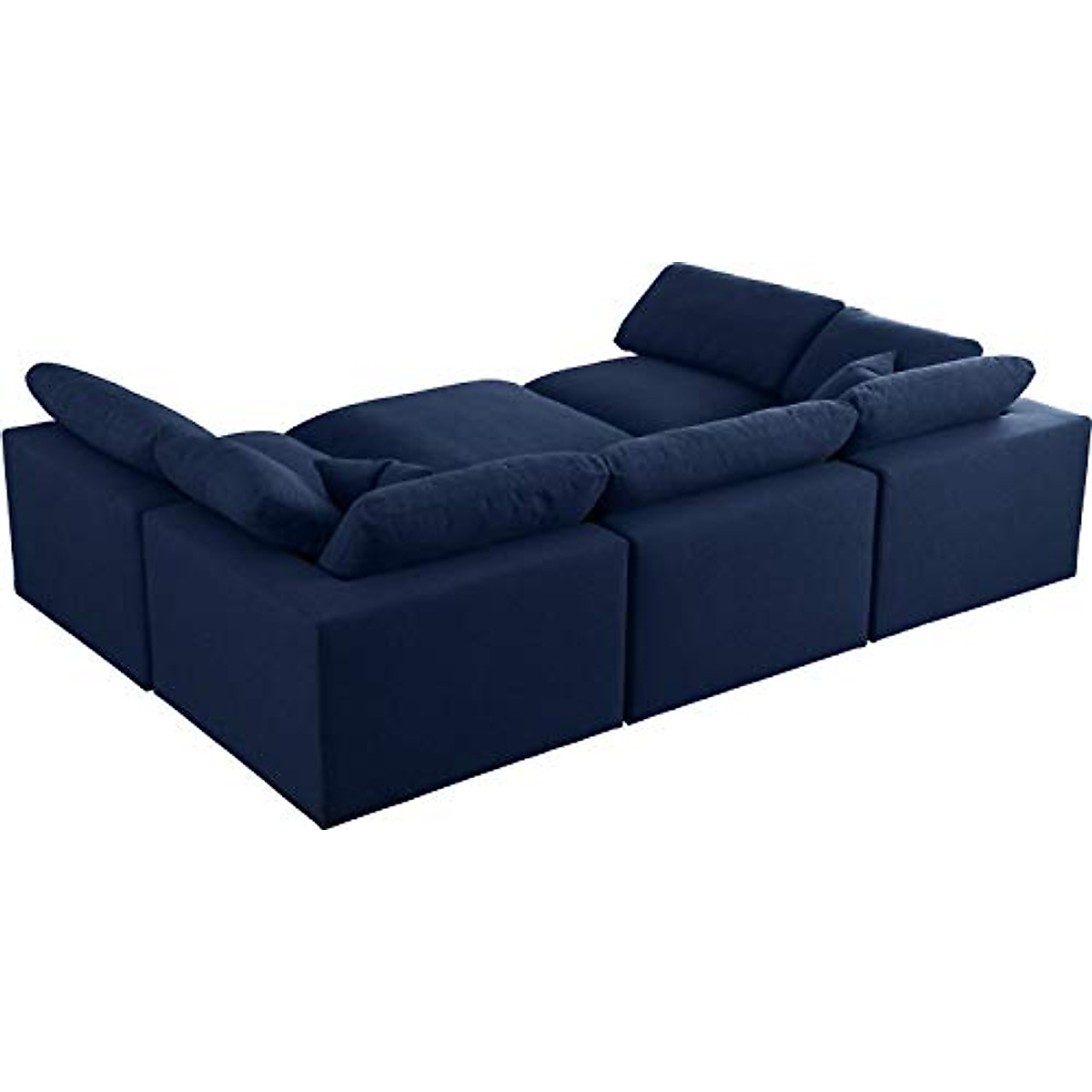 Meridian Furniture Serene Collection Modern | Contemporary Deluxe Comfort Modular Sectional, Soft Linen Textured Fabric, Down Cushions, 2 Corner + 3 Armless + 1 Ottoman, Navy