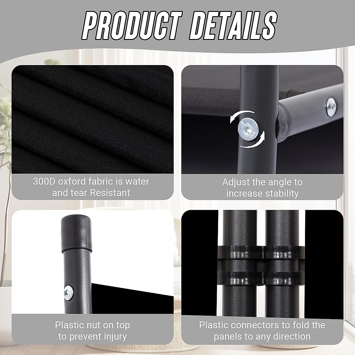 JVVMNJLK Indoor Room Divider, Portable Office Divider, Room Divider Wall Screen 3 Panel, Folding Partition Privacy Screen Walls Dividers for Room Separator 102" W x 71.3" H,Black