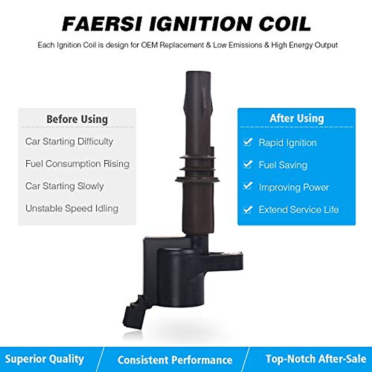 FAERSI Pack of 8 Ignition Coils Pack Compatible with Ford F-150 Expedition F250 F350 Mustang Explorer Super Duty Lincoln Navigator 4.6L 5.4L 3V, Replace OE# DG521 8L3Z-12029-A