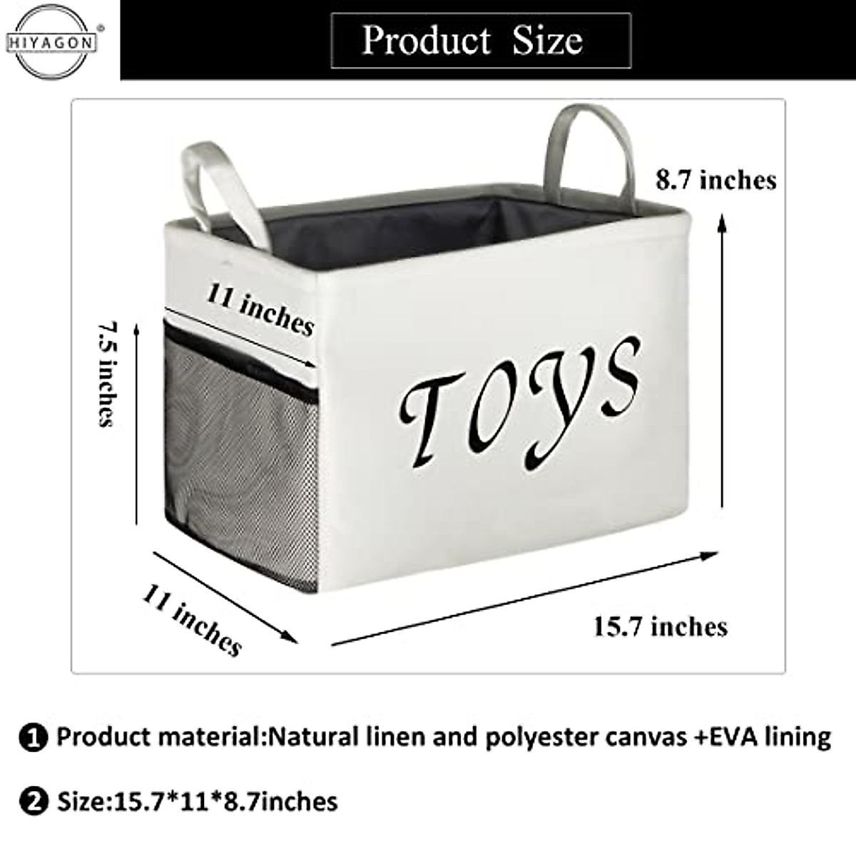 HIYAGON Rectangular Storage Basket for Nursery,Canvas Toys Storage Bin Organizer,Large Kids Storage Box Nursery Hamper for Children Toys, Books,Boys and Girls,Gift Basket (Toys)