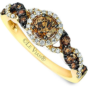 LE VIAN 3/4 Carat Diamond Halo Crossover Band Ring for Women in 14k Yellow Gold (G-H/Fancy Brown Color, VS2-SI1, cttw) Engagement Promise Ring Size 7 by LeVian