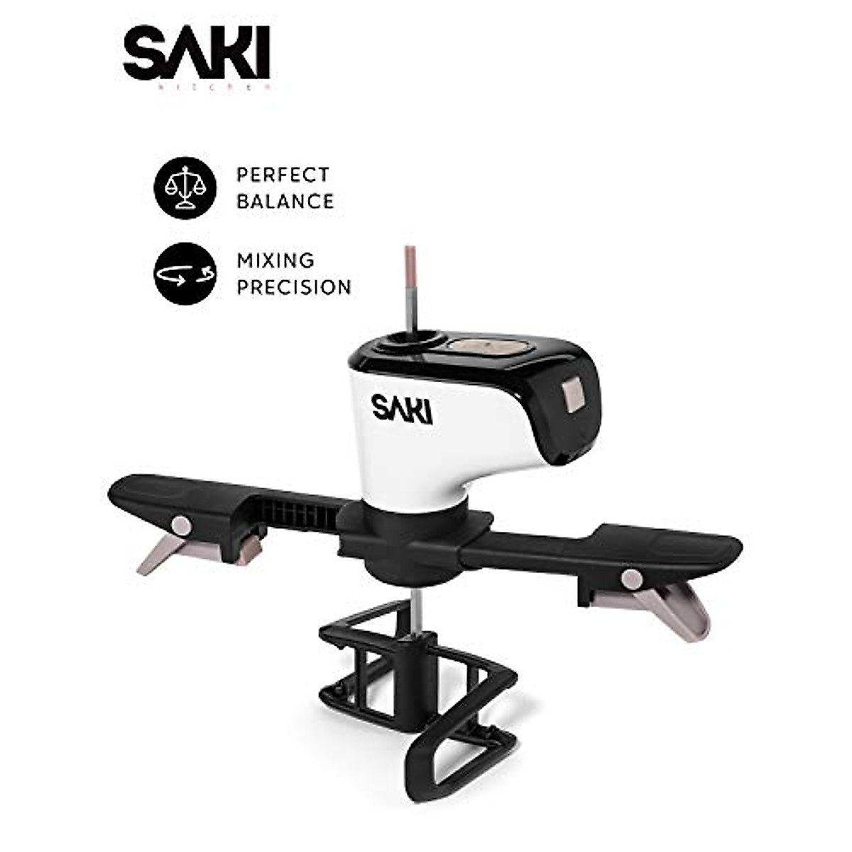 SAKI Automatic Pot Stirrer for Cooking, with 2 speeds, Adjustable, Hands Free, BPA free, Cordless and Rechargeable (2021 Updated Battery)