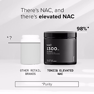 Toniiq 1300mg NAC - 4 Month Supply - Min. 98%+ Tested Purity - Ultra High Strength Bioavailable NAC Cysteine Supplement - 240 Vegetarian N Acetyl Cysteine Capsules -Lab Tested TQ
