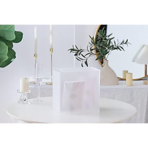 UNIQOOO Frosted Acrylic Wedding Card Box with Slot, Thick DIY Large 10x10x5.5 inch w/ No Print, Wedding Receptions Wishing Well Money Box, Birthday, Memory Box