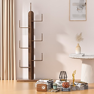 LAZEYARD Cactus Bookshelf, Tree Bookshelf for Bedroom, Solid Wood Geometric Bookcase, Spine Bookshelf and Book Tower with Living Room, Walnut