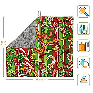 Merry Christmas Printed Drying Mat For Kitchen Ultra Absorbent Microfiber Dishes Drainer Mats Non-Slip Silicone Quick Dry Pad - 18 X 16inch