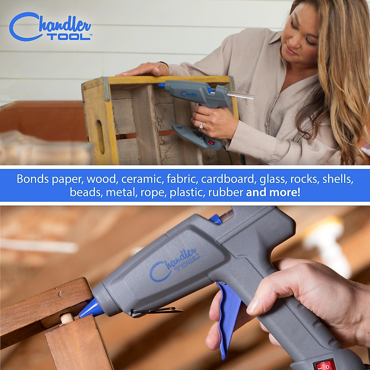 Full Size Hot Glue Gun for Crafts, 60W Large Glue Gun with 12 Glue Sticks and Stand, High Temp Heavy Duty Industrial GlueGun Kit for Crafting, Wood, PVC, Glass, Home Repair by Chandler Tool, Pink