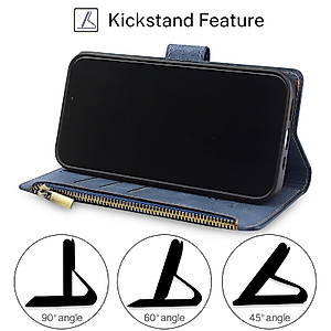 Antsturdy Compatible with Motorola Moto G Power 5G 2023 case Wallet with Card Holder for Women Men Phone case RFID Blocking PU Leather Flip Cover Strap Zipper Credit Card Slots,Blue