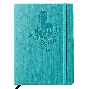 Red Co Journal with Embossed Octopus, 240 Pages, 5"x 7" Lined, Turqoise