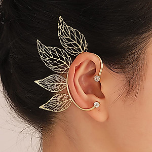 Yumikoo Elf Ear Cuffs Fairy Earrings Non Piercing Golden Leaves Earrings for Women