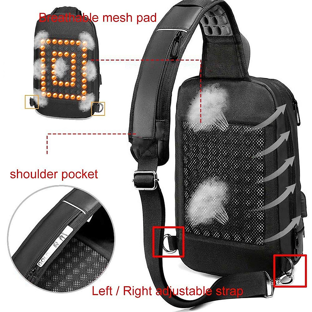 TUCUXY Sling Backpack for Men Cross Body Shoulder Bag with USB Waterproof Lightweight 10.5 Inch