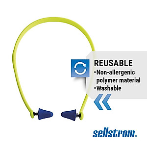 Sellstrom Reusable Banded Earplugs for Work - Work Safety Hearing Protection - 25dB - Hi-Vis Green/Blue