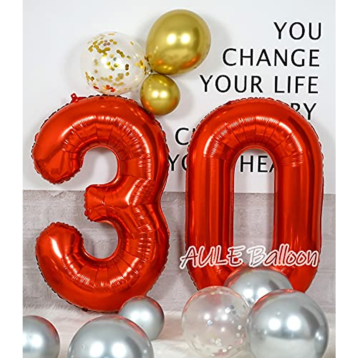 AULE 40 Inch Big Red Foil 30 Number Balloons for Women Large 30th Happy Birthday Decorations Giant Huge Helium Mylar 30rh Anniversary Party Decor
