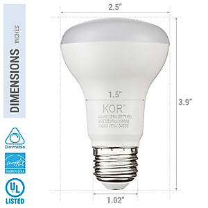 KOR (6 Pack) 7W LED R20 Reflector 5000K Bright White Light Bulb (50W Equivalent), Dimmable, 525 Lumens, Standard E26 Base, BR20 LED Flood Light Bulbs.