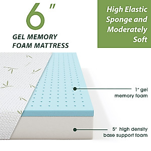 BestMassage 6 in Gel Memory Foam Mattress Mattresses for Cool Sleep & Pressure Relief,Medium Firm Mattresses CertiPUR-US Certified/Bed-in-a-Box,King