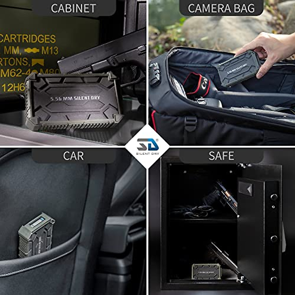 SD SILENT DRY Pioneer Gun Safe Dehumidifier, Reusable mini Portable Dryer effective for up to 20L, Fast renew and Mold remover for Gun/Safe/Camera/Instrument, 1 piece in one package, Ranger Green