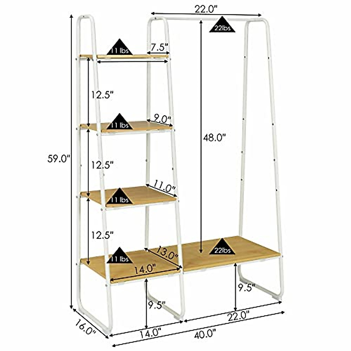 Tangkula Garment Rack with Shelves, Clothes Rack with 5 Shelves & Hanging Bar, Open Wardrobe for Hanging Clothes and Storage, Free Standing Closet Organizer, Clothing Rack for Bedroom Entryway