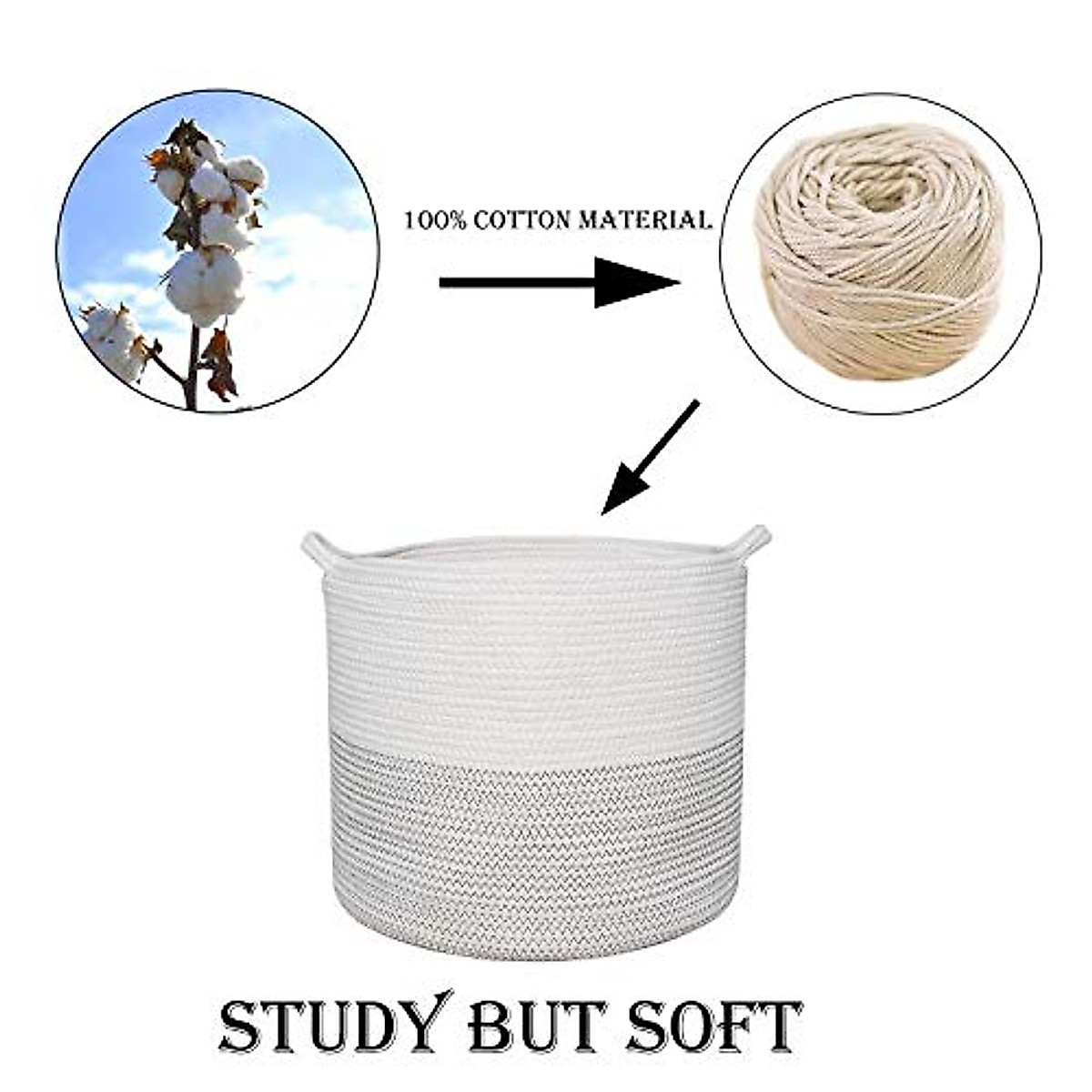 Cotton Rope Basket, 15.7 x 13.8inch Laundry Blanket Storage Basket with Easy-Carry Handles, Baby Nursery Bin for Home Décor and Organizing