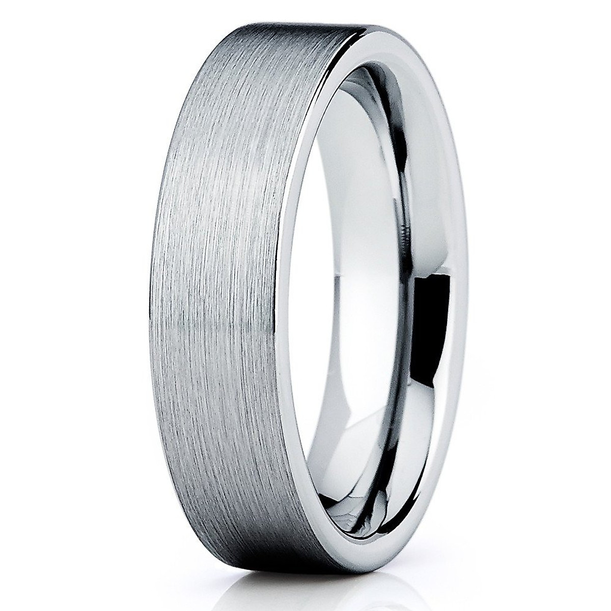 Silly Kings 6mm Silver Tungsten Carbide Wedding Band Flat Shape Brushed Unisex Comfort Fit 7.5