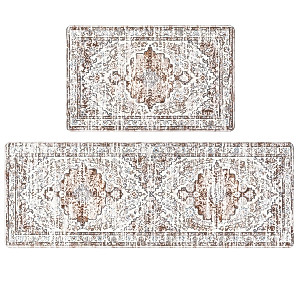 HEBE Anti Fatigue Kitchen Mat Set of 2 Non Slip Waterproof Kitchen Mats for Floor Cushioned Kitchen Rugs and Mats Comfortable Standing Desk Mat Runner for Kitchen,Home Office,Sink,Laundry