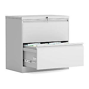 Aobabo 28.25 Inch Long Locking 2 Drawer Anti-Tilt Metal Office Storage Filing Cabinet with File Hanging Bar and 2 Keys, White