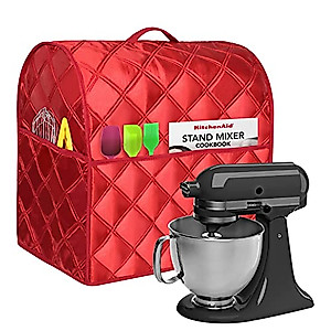 Stand Mixer Cover, Kitchen Aid Mixer Cover, Stand Mixer Accessory With Pockets for Stand Mixer and Extra Accessories,Fine, Soft, (Fit for Tilt Head 4.5-5 Quart, Red)