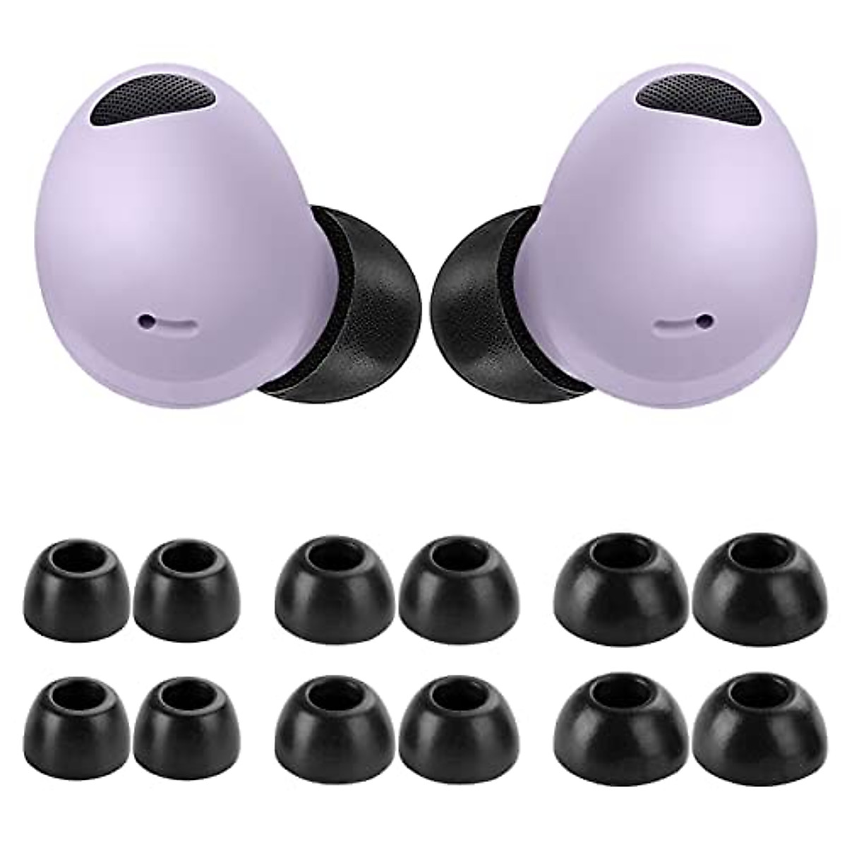 [ 6 Pairs ] Galaxy Buds 2 Pro Memory Foam Tips, No Silicone Eartips Pain Soft Comfortable Replacement Earbud Ear Tips Compatible with Beats Fit Pro/Studio Buds/Galaxy Buds 2 Pro Black S/M/L