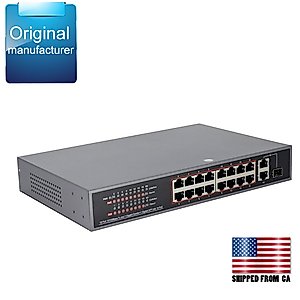 Ethernet PoE Switch with 2 Gigabit RJ45 Uplink and 1 SFP Port,16 10/100M PoE Ports Network-Switches Unmanaged 250W IEEE 802.3af Compliant