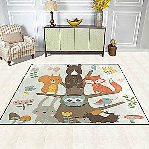 ALAZA Bunny Rabbit Animal Fox Non Slip Area Rug 5' x 7' for Living Dinning Room Bedroom Kitchen Hallway Office Modern Home Decorative