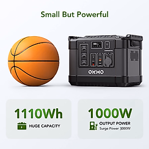 Portable Power Station 1000W, 1110Wh Backup Battery, 200W Max Input, PD 60W, Electric Solar Generator Outage Emergency Power Supply for Home Outdoors CPAP, Camping Travel RV Van