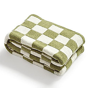 YIRUIO Throw Blankets Checkerboard Grid Chessboard Gingham Warmer Comfort Plush Reversible Microfiber Cozy Decor for Home Bed Couch(sage Green, 51''x63'')