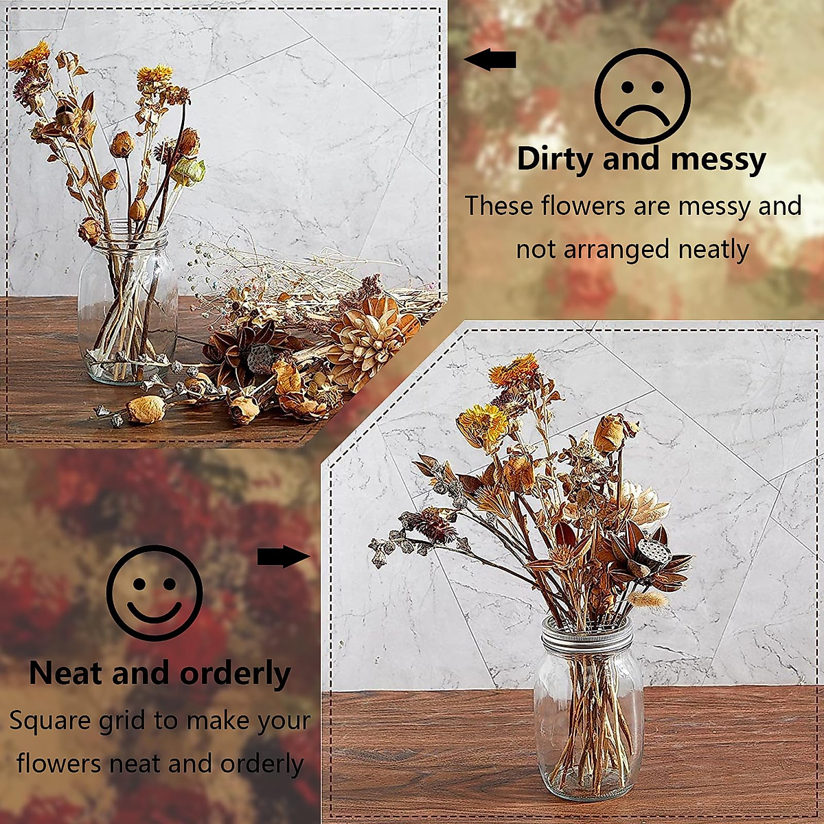 Oungy 40 PCS Mason Flower Jar Frog Insert Lid Metal Flower Lid Insert Mason Grid Flower Organizer Frog Lid Insert Mason Jar Lids with Square Grids for Regular Mouth Mason Canning Jars