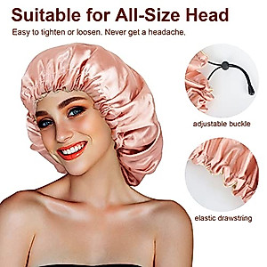 Atudew Satin Bonnet, 2PCS Silk Bonnet, Hair Bonnet for Black Women for Curly Hair Sleeping, Silk Sleeping Cap, Satin Sleep Cap, Satin Night Cap, Hair Cap for Sleeping, Sleep Bonnet, Adjustable