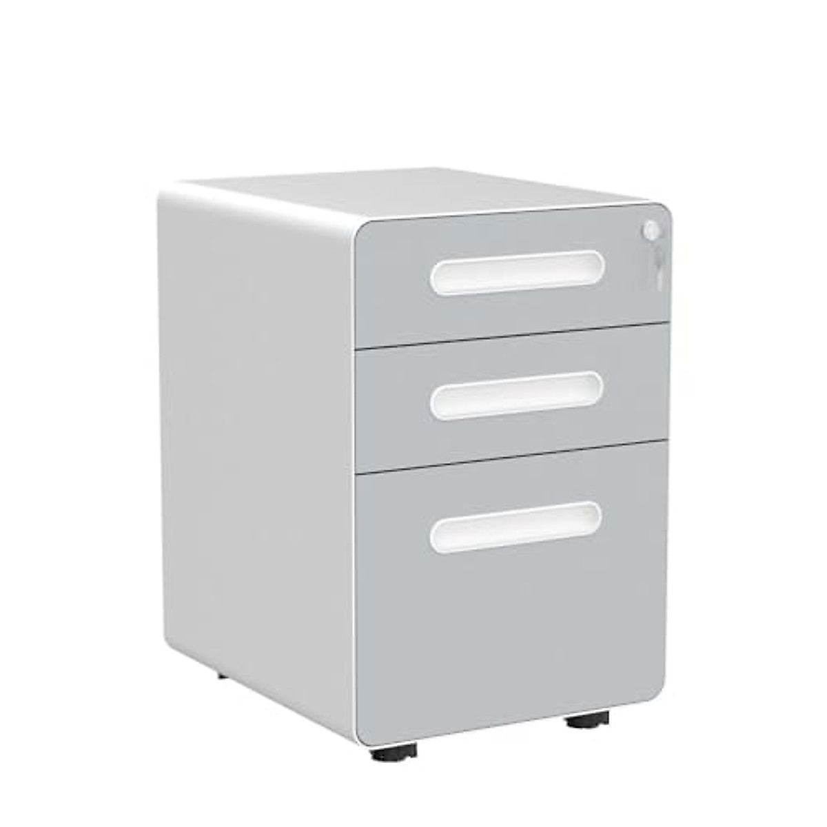 YITAHOME 3-Drawer Metal Mobile File Cabinet, Rolling Filing Cabinet with Lock, Filing Cabinet Under Desk fits Legal/A4 Size for Home/Office, Fully Assembled,White and Grey