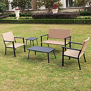 C-Hopetree Small Metal Outdoor Coffee Side Table for Outside Patio, Rectangle, Black