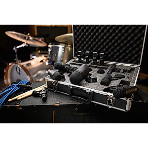 PreSonus 7 Piece Dynamic Drum Mic Kit - Kick Bass, Tom/Snare & Cymbals Microphone Set - for Drums Instrument - Complete with Adjustable Rim-Mounts, Mics Holder & Hard Case Stands and XLR Cables