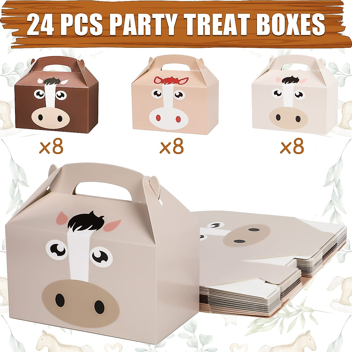 Erweicet Horse Party Favors 24 PCS Cow Horse Party Treat Boxes Cowboy Gift Box Cardboard Candy Cookies Snacks Boxes for Western Cowboy Cowgirl Themed Bithday Party Baby Shower Party Supplies