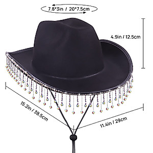 MGupzao Black Cowgirl Hat Bachelorette Party,AB Diamond Cowboy Hat Costume Accessories for Women Men,Bride to be Gift,Cow Girl Hats Novelty with Rhinestone Tassel Design Adjustable Neck Drawcord