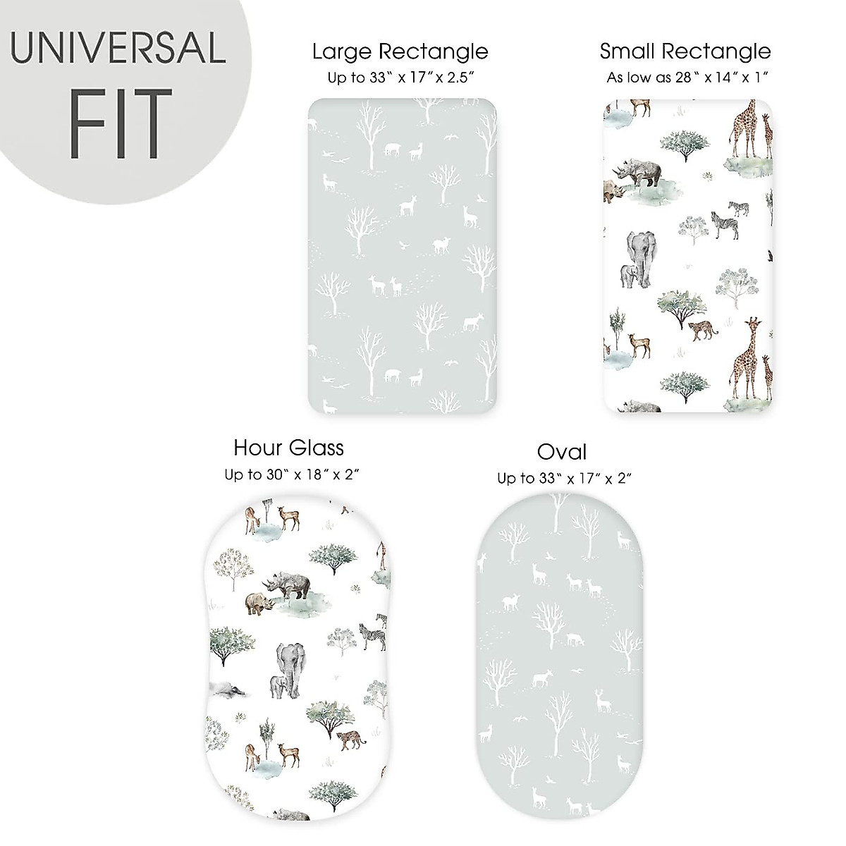 Stretch Ultra Soft Fitted Bassinet Sheet Set 2 Pack, Universal Fit for Bassinets Baby Cradle Moses Basket Oval Rectangle Mattress Safe and Snug, Pretty African Savannah Animals Pattern