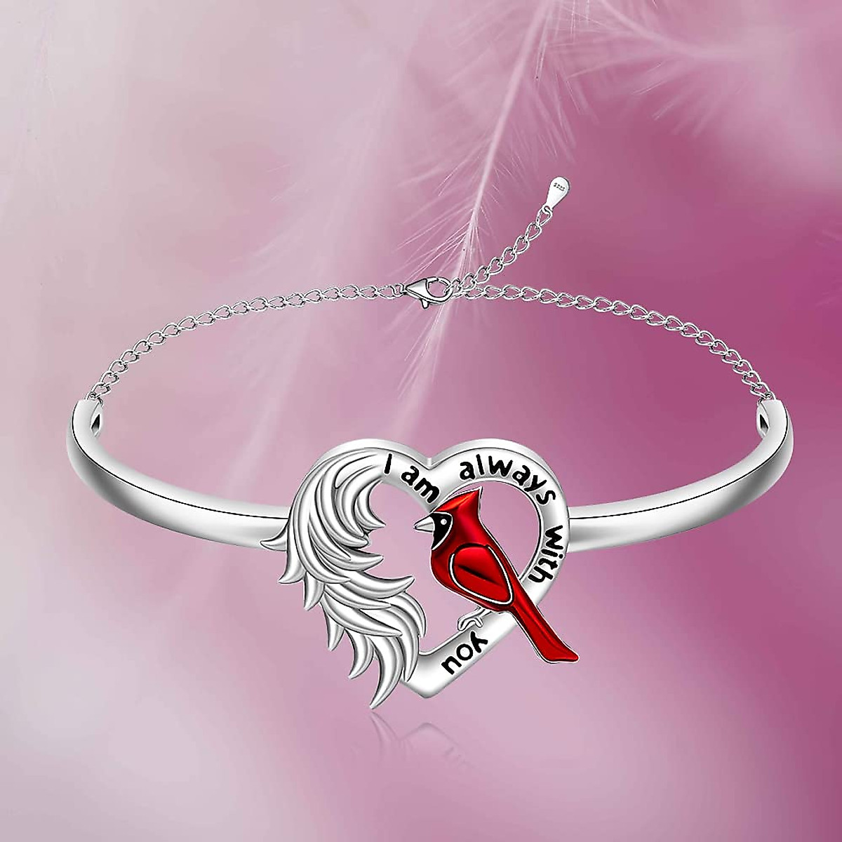 Iringnier Cardinal Bracelet for Women Heart Angel Wing When a Cardinal Appears Your Loved One Is Near Inspirational Memory Memorial Bracelet for Loss Of Loved One Gifts