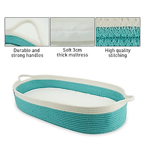 Littexplorer Portable Travel Baby Moses Basket - Diaper Changing Pad Table - Dresser and Nursery Change Bassinet - 3cm Thick Comfortable Mattress with Washable Topper - 100% Cotton - Turquoise Color