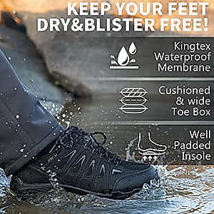 SHULOOK Men's Waterproof Hiking Shoes Non Slip Outdoor Low Top Lightweight Ankle Boots Breathable Hike Trekking Trails Work Shoe Black/Grey