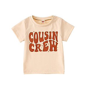 MODNTOGA Toddler Baby Boy Cousin Crew Tee Tops Kids Boy Girl Funny Letter Print T-Shirt Short Sleeve Family Matching Outfit (Beige, 12-18 Months)