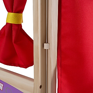 Hey! Play! Wooden Tabletop Puppet Theater with Curtains, Blackboard, and Clock- Inspires Imagination and Creativity for Kids, Boys and Girls