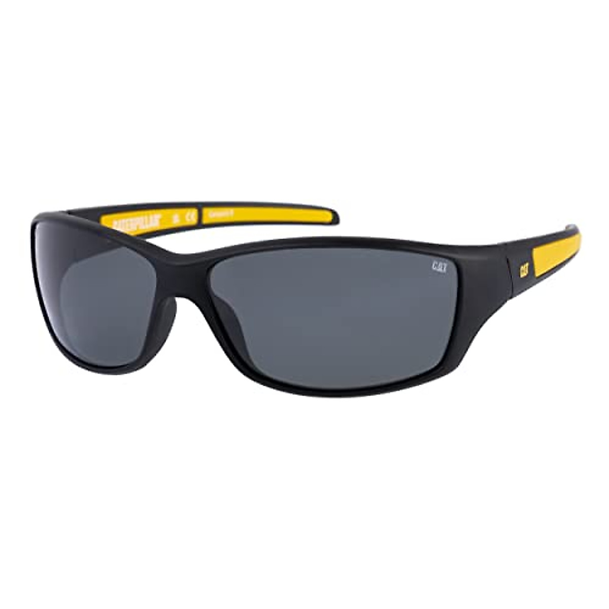 Caterpillar Men's CTS-8016 Polarized Wrap Sunglasses, Matte Black/Yellow, 65 mm