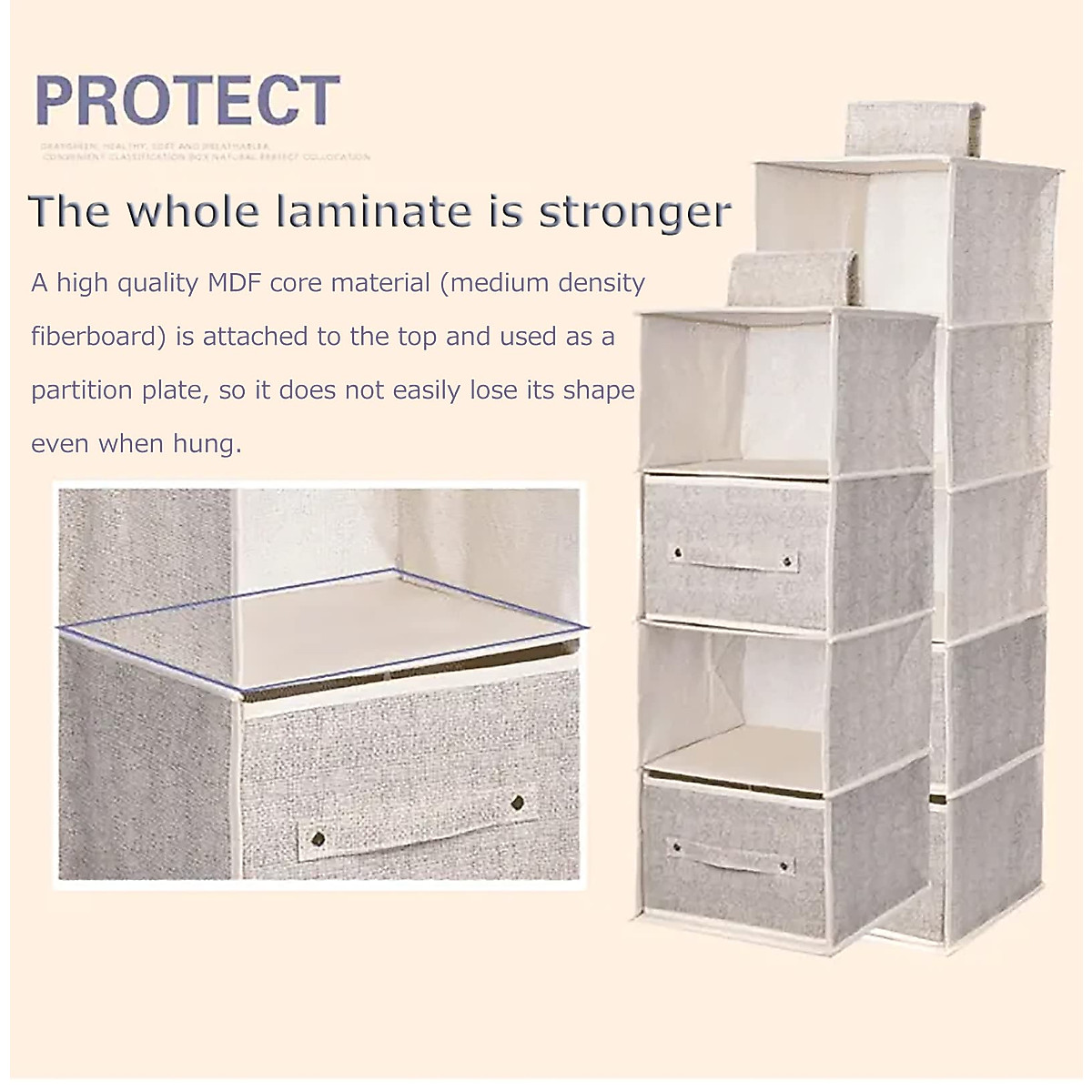 Hanging Closet Organizer with Drawer,Easy Mount Foldable 3-Shelf Closet Hanging Storage Shelves for Clothes Handbag Shoes Accessories Storage,Space Saver,Gray