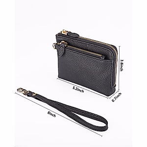 Teskyer Coin Purse Pouch, RFID Blocking Credit Card Holder Zipper Wallet with Wrist Strap and Key Chain for Men & Women